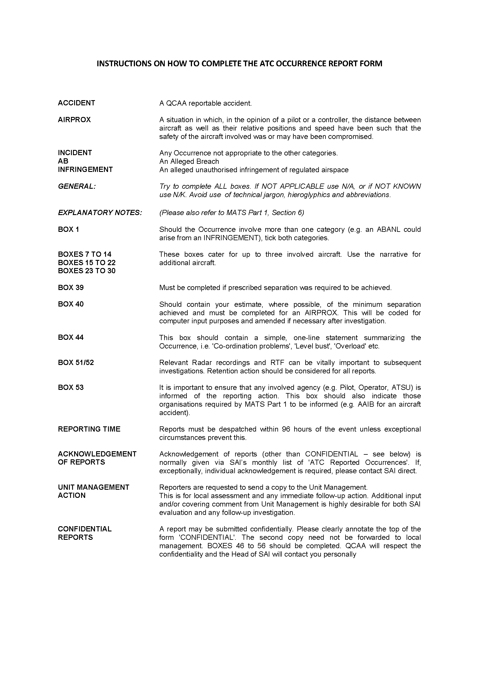 AIR TRAFFIC INCIDENTS